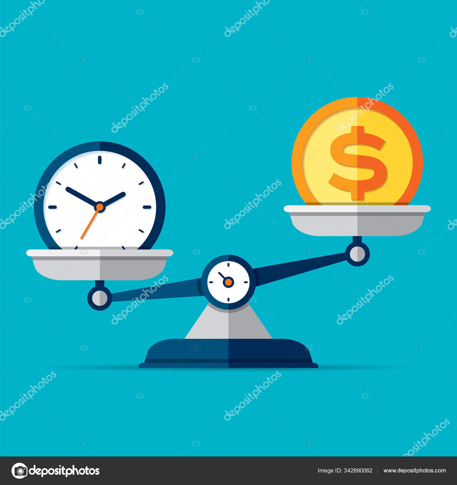 Time Money Scales Icon Flat Style Libra Symbol Balance Sign Stock ...