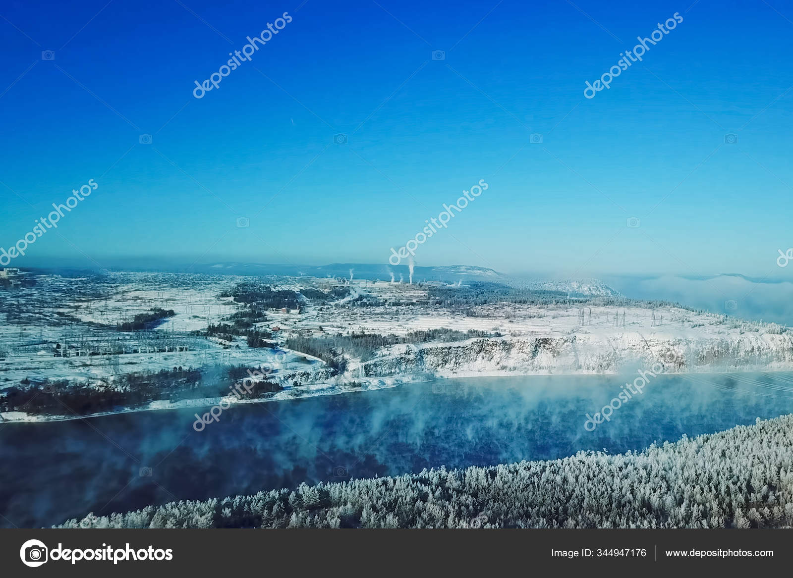 Steam over the river and a view of city of Bratsk. — Stock Photo ...