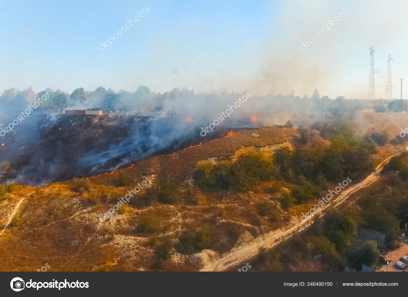 Tundra Fire Burning Dry Grass Peat Bogs Fire Smoke Tundra Stock Photo ...