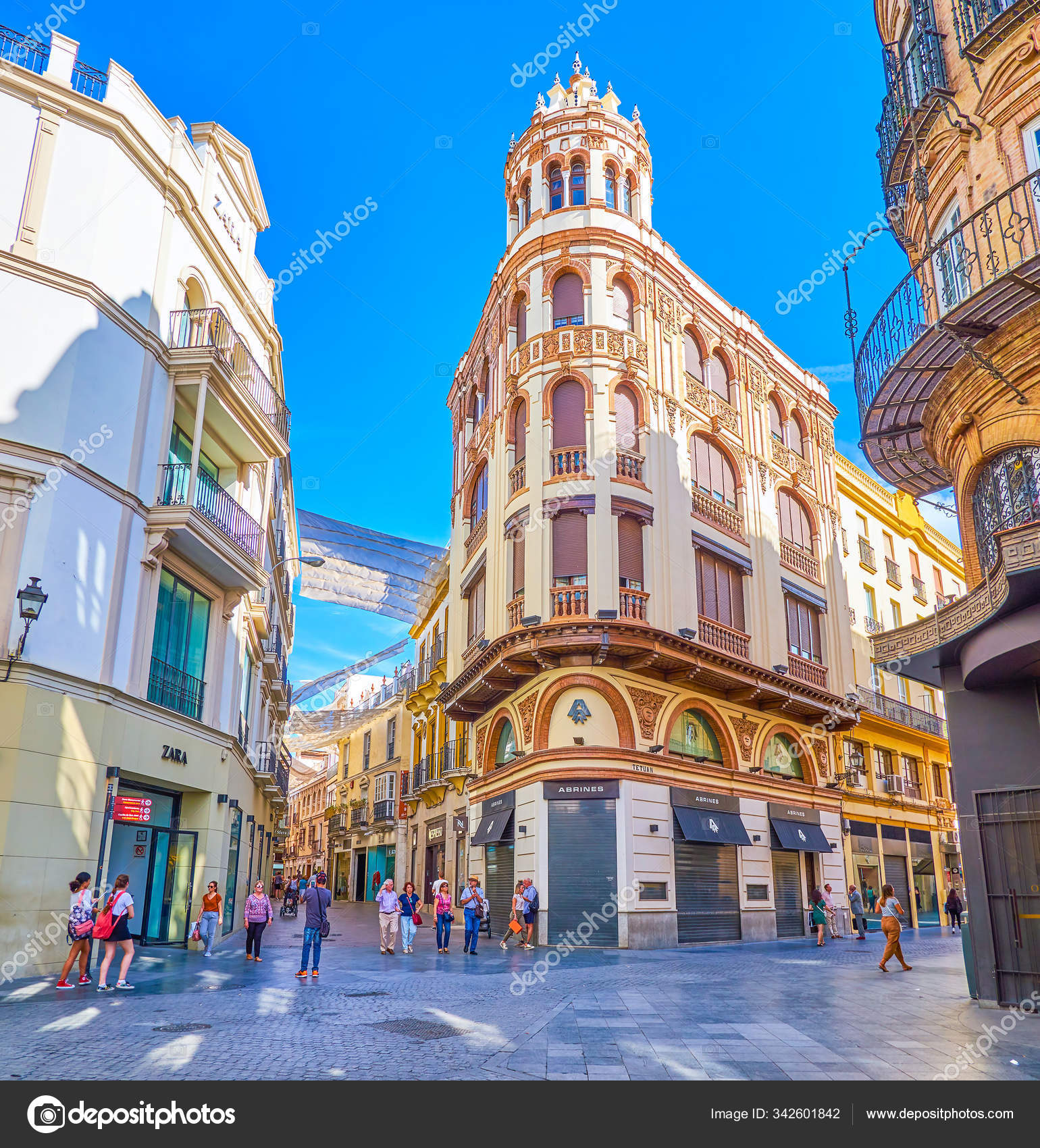 The shopping streets in old Seville, Spain — Stock Editorial Photo ...