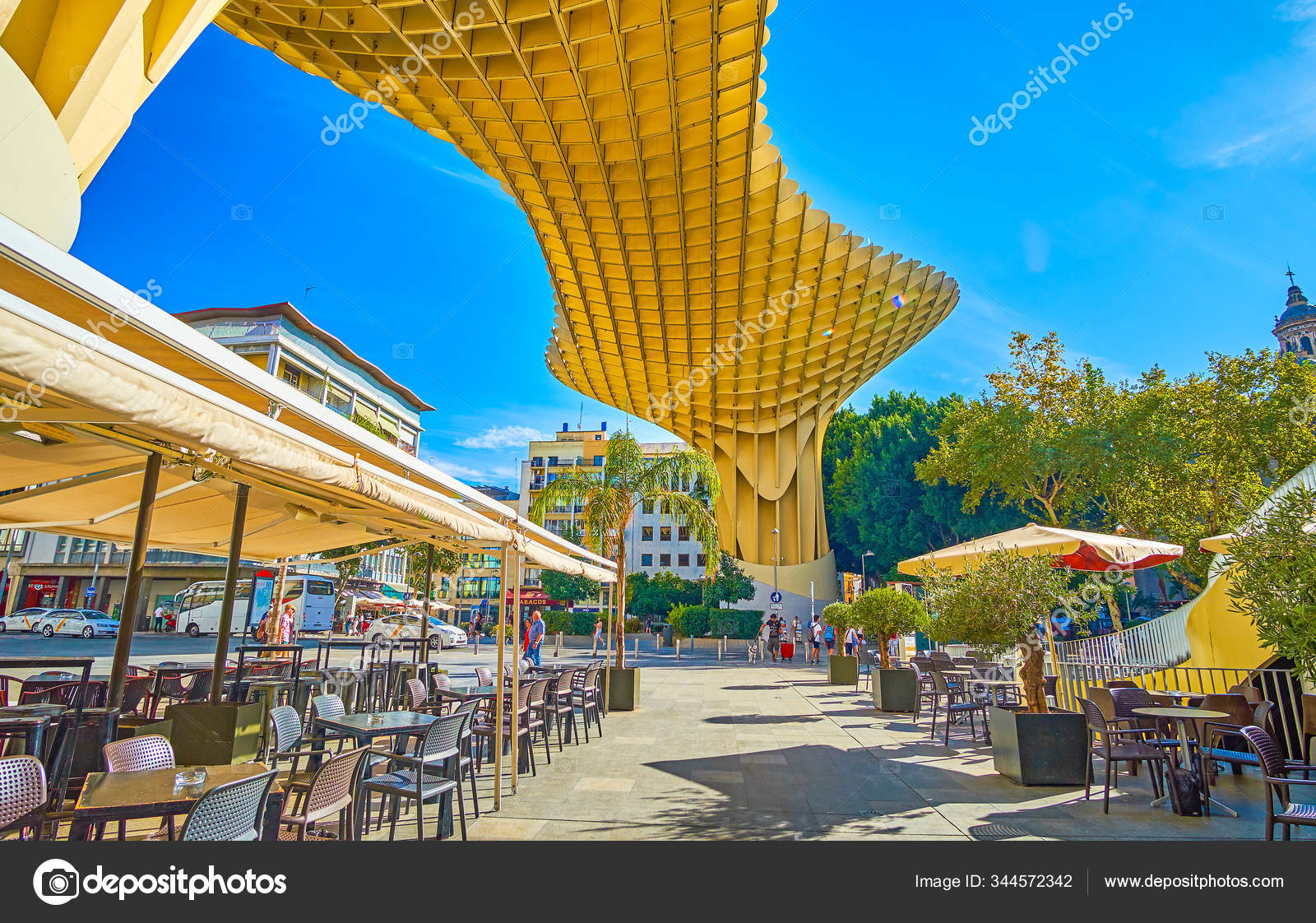Restaurant under Metropol Parasol construction in Seville, Spain ...