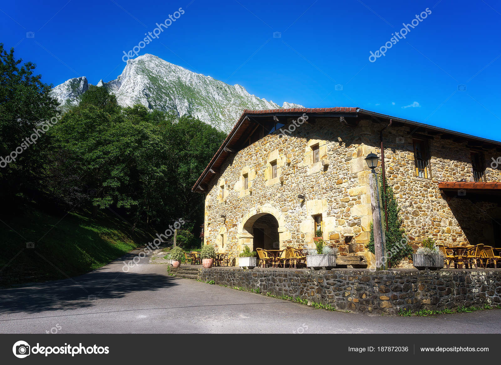 Basque farmhouse under Anboto mountain in Basque Country Stock Photo by ...