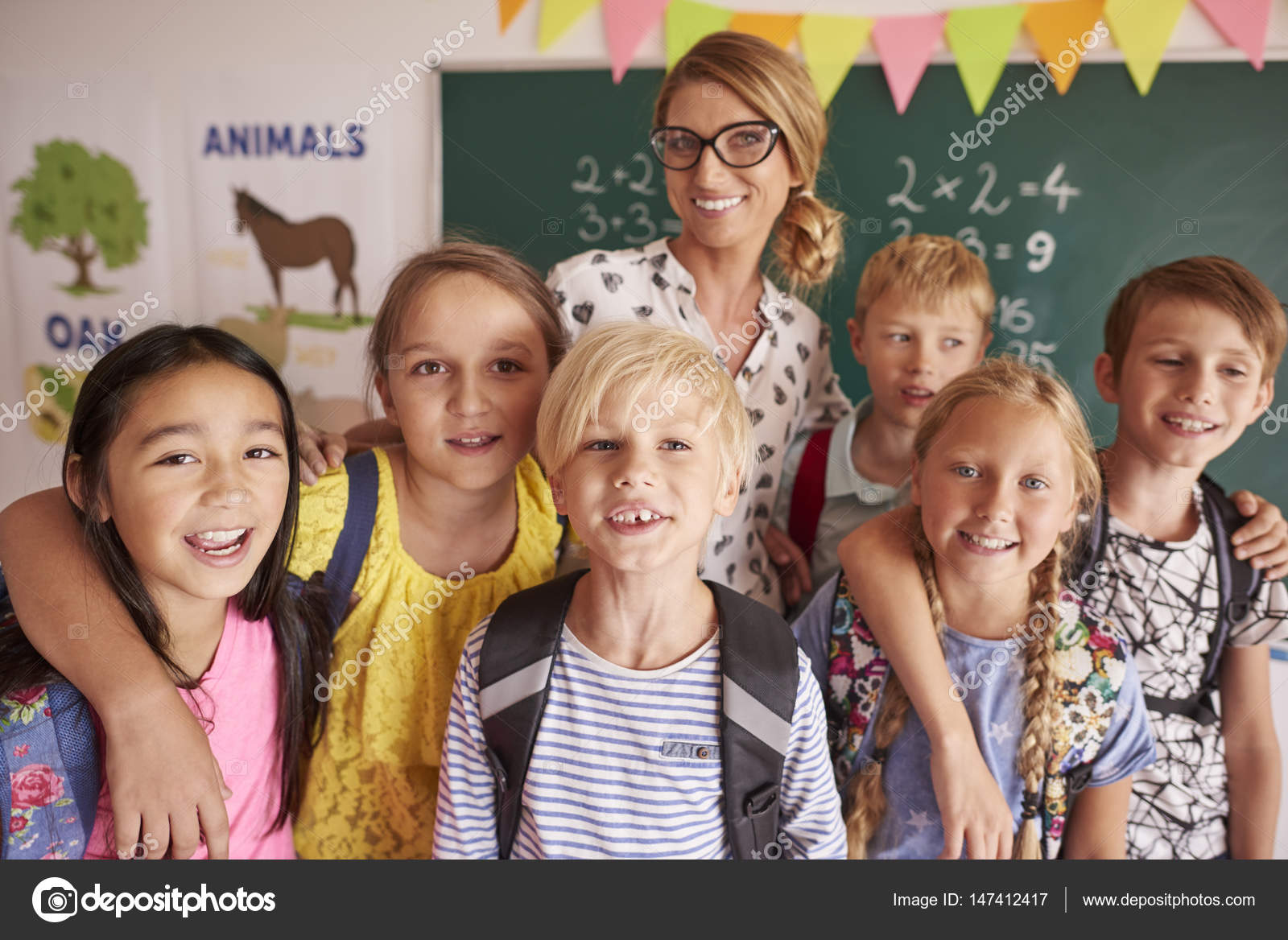 All students with teacher in classroom — Stock Photo © gpointstudio ...