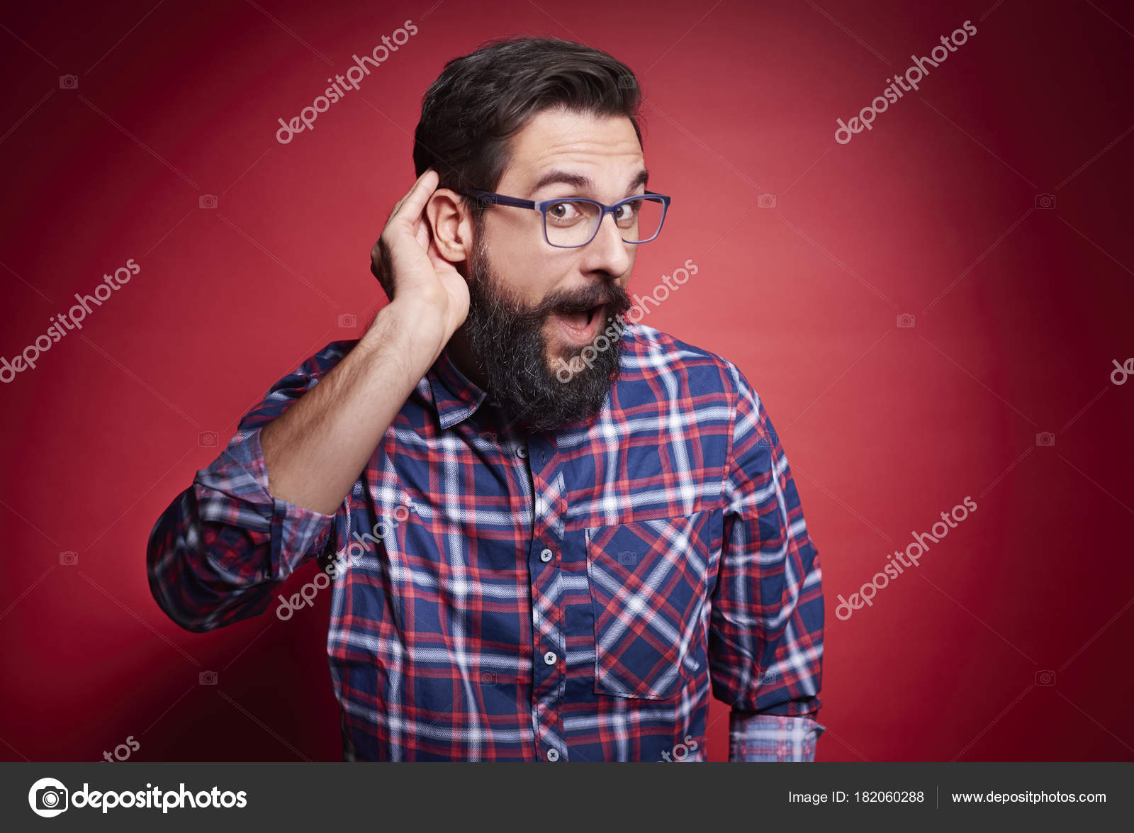 Nosy Man Eavesdropping Studio Shot Stock Photo by ©gpointstudio 182060288