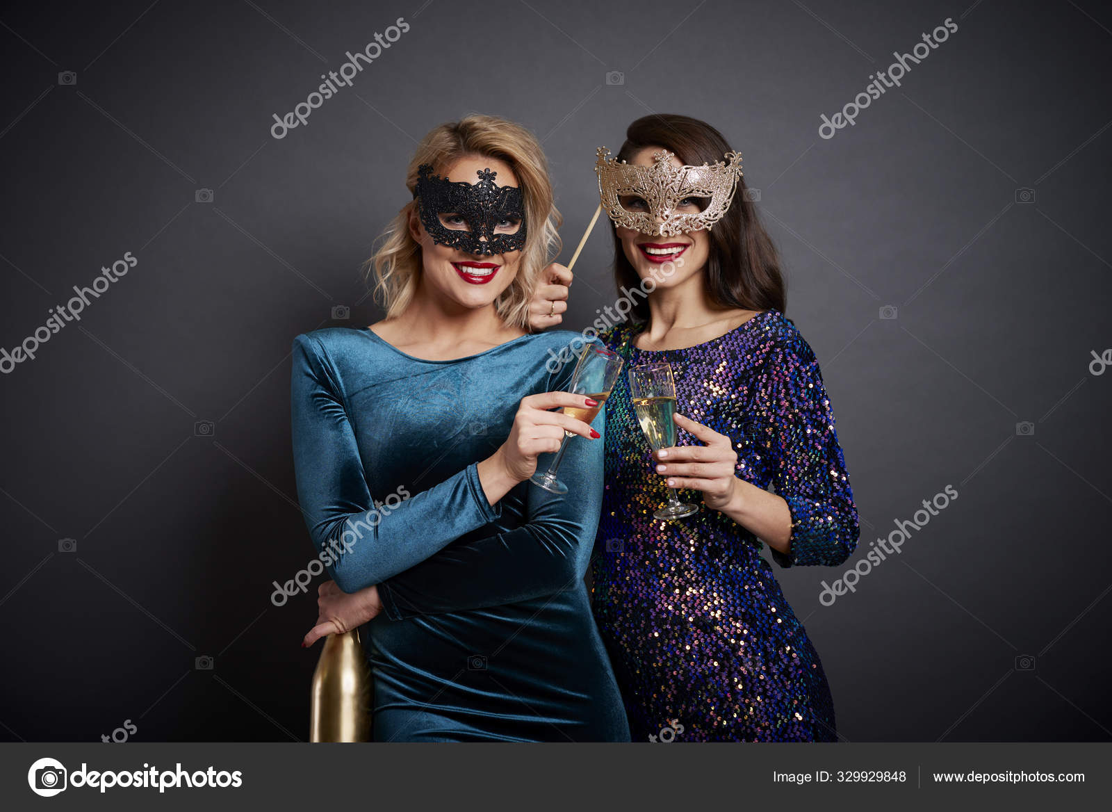 Two Women Making Toast New Year — Stock Photo © gpointstudio #329929848