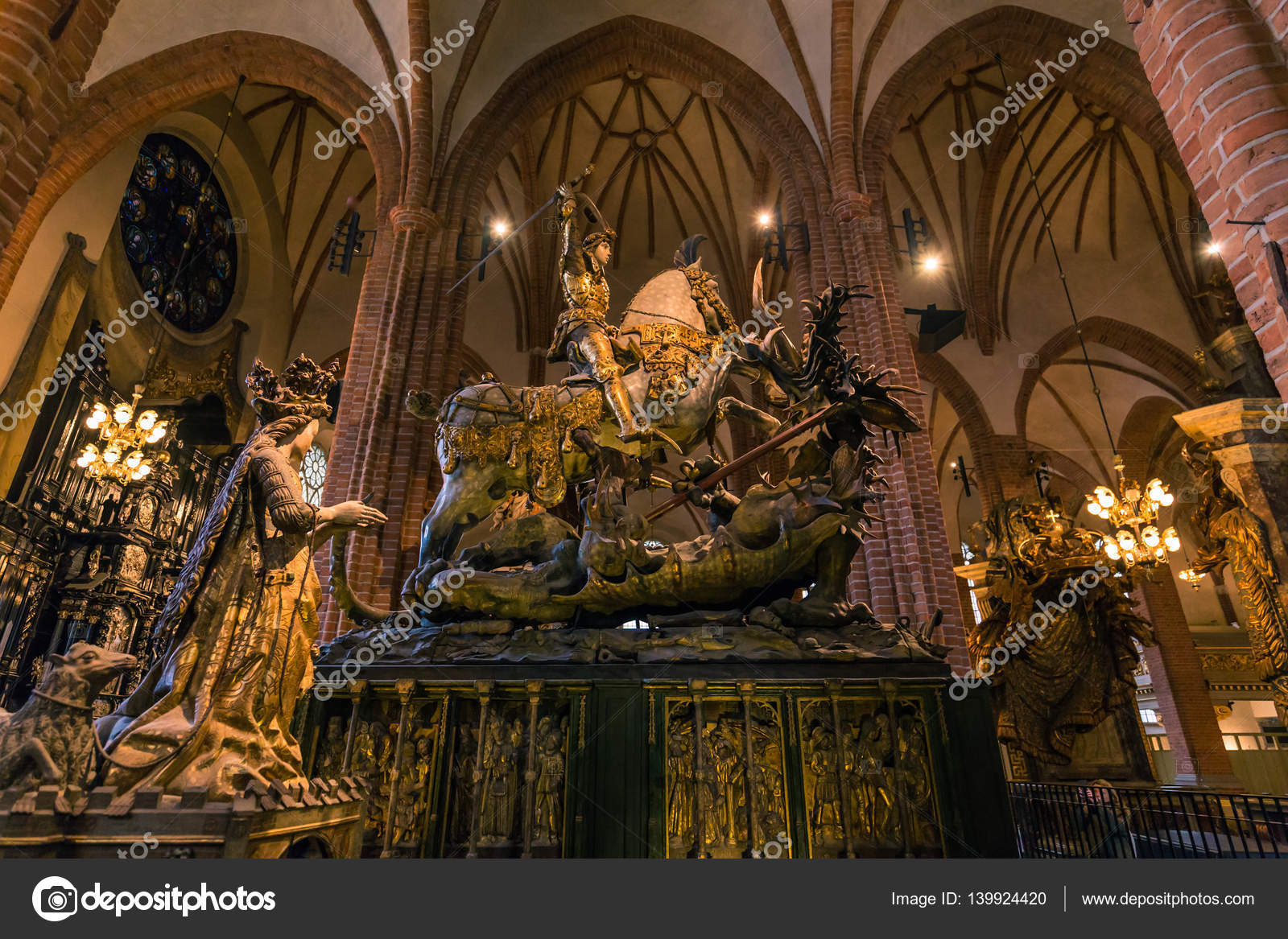 January 21, 2017: Statue of Saint George slaying the dragon in the ...