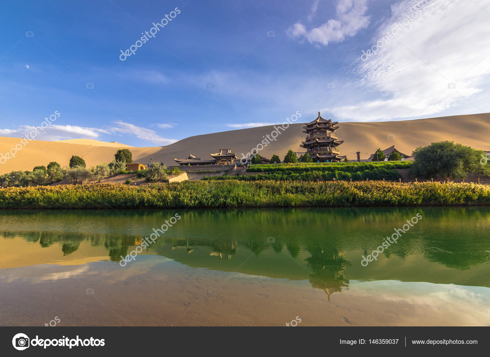 Dunhuang, China - August 06, 2014: The Crescent Lake Oasis in Dunhuang ...
