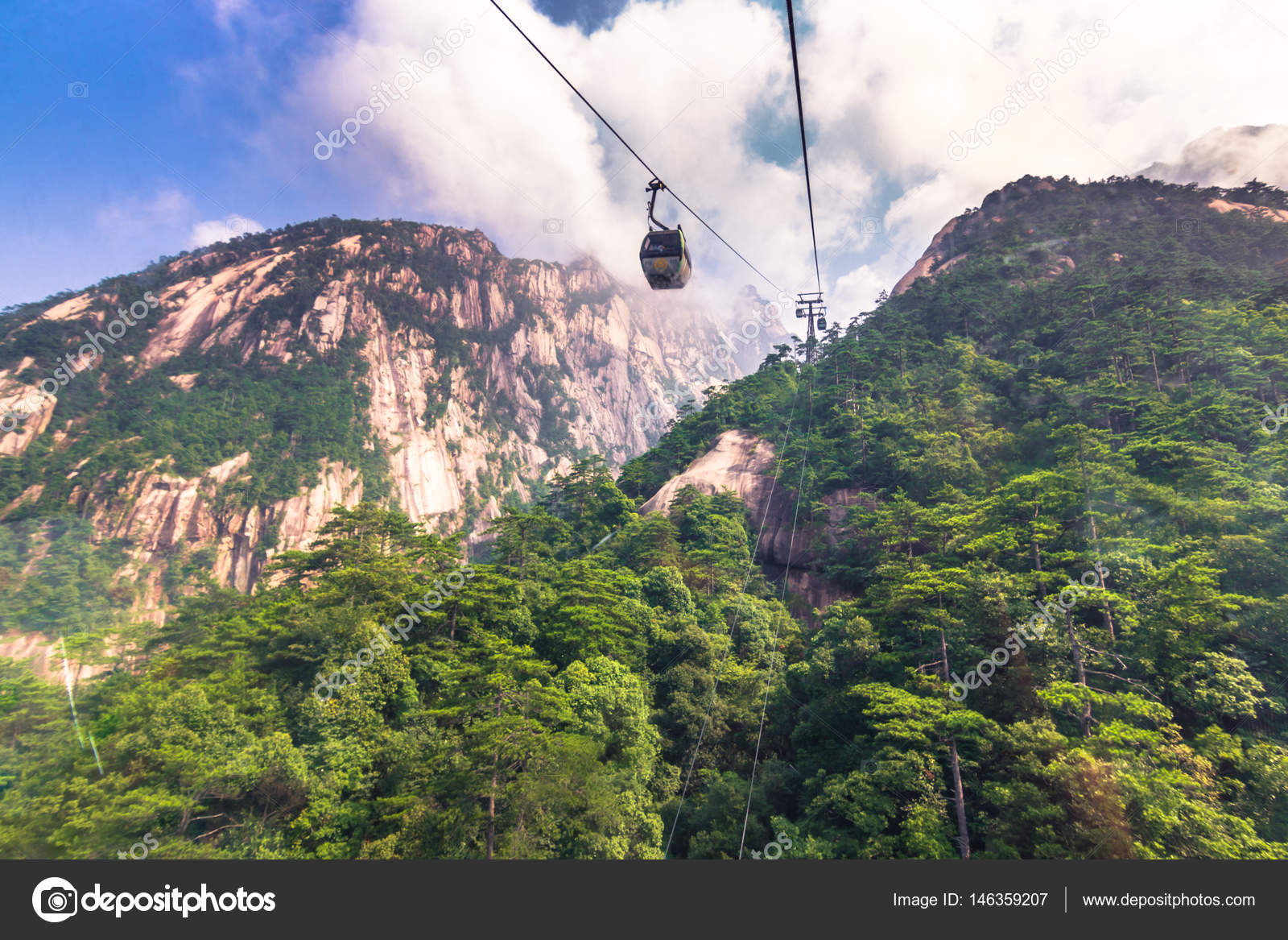 Huangshan, China - July 29, 2014: Cable car to the Yellow Mountains ...