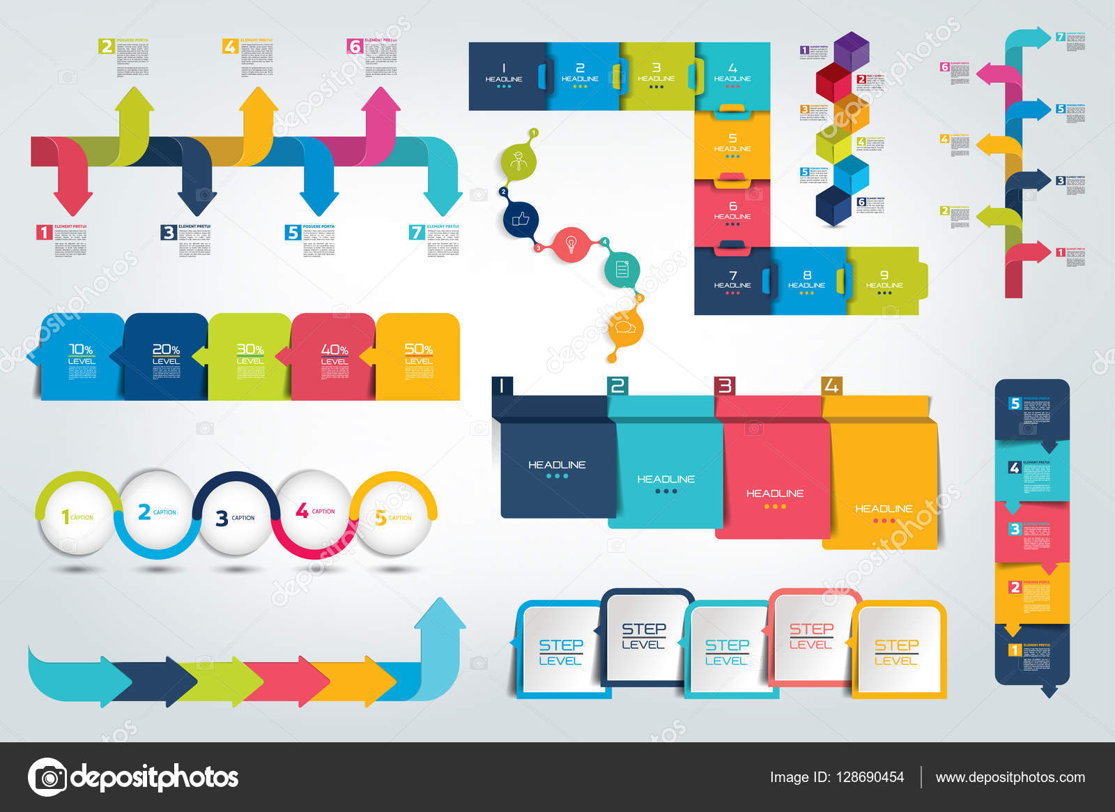 Big set of Infographic timeline report, template, chart, scheme. Vector ...