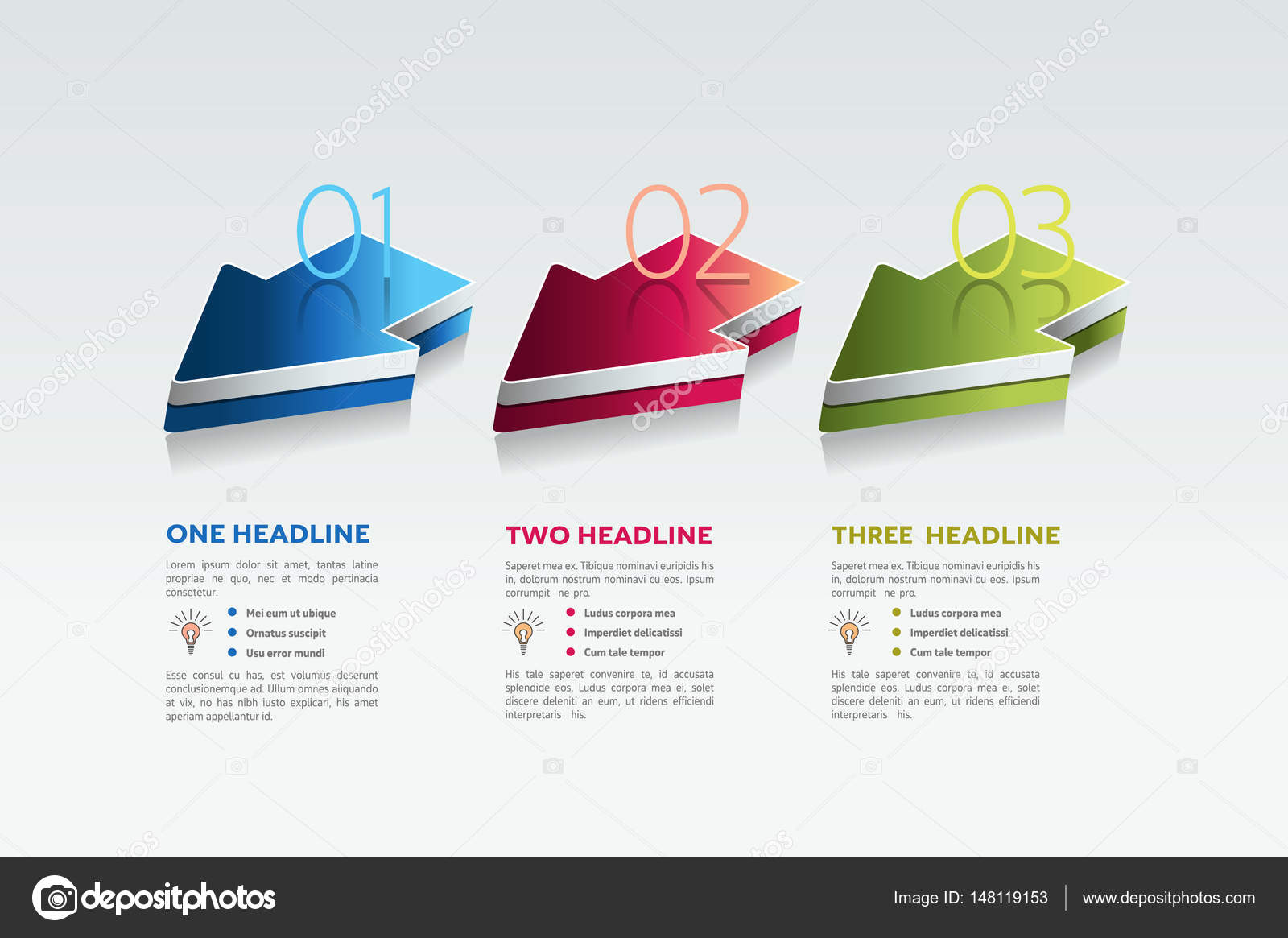 Three arrows. 3 steps diagram, elements, charts, infographics. Stock ...
