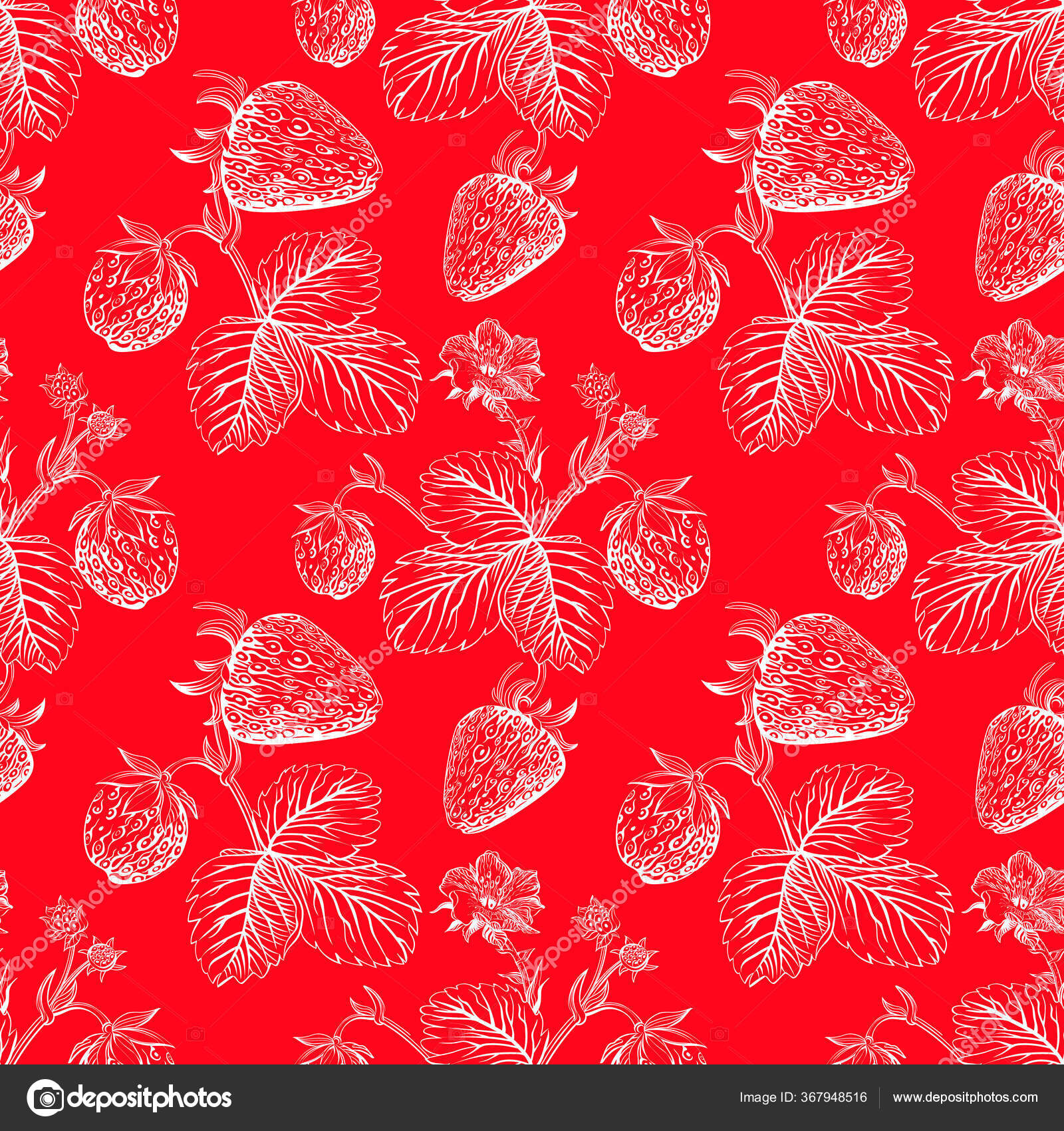 Strawberry Vector Color Seamless Pattern Drawing Isolated Hand Drawn ...