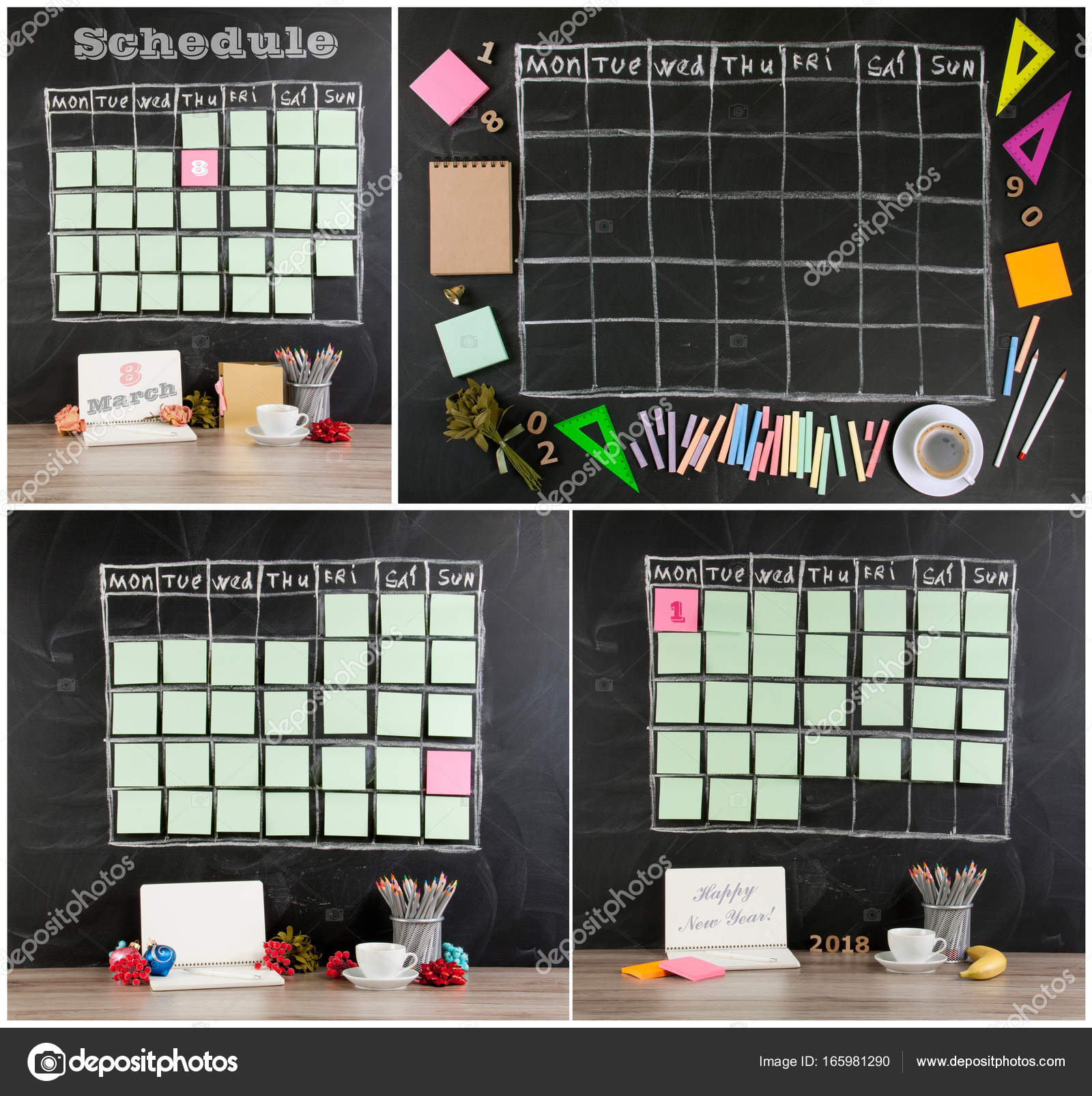 Grid timetable schedule with decoration on black chalkboard back Stock ...