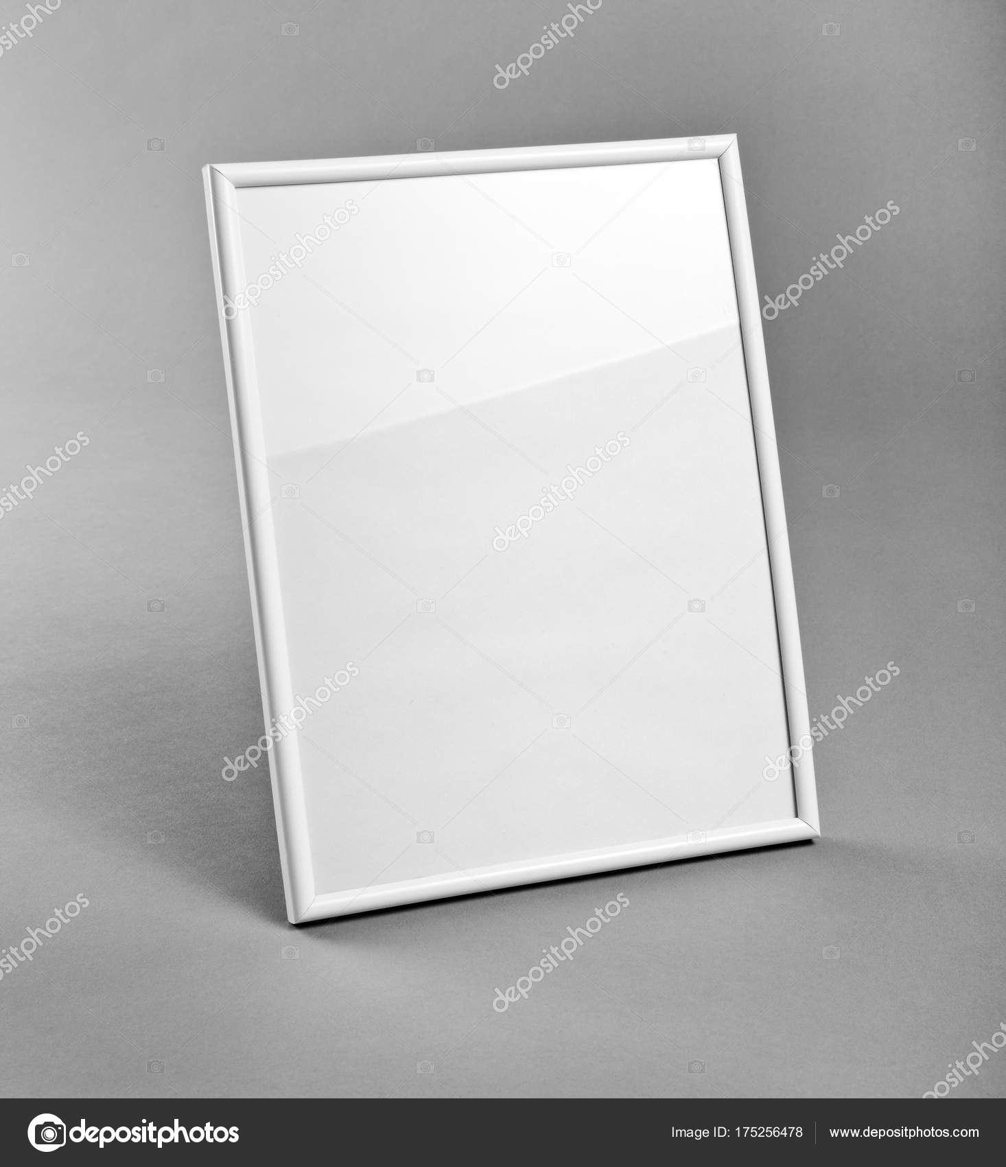 White vertical frame for paintings or photographs on gray backgr Stock ...