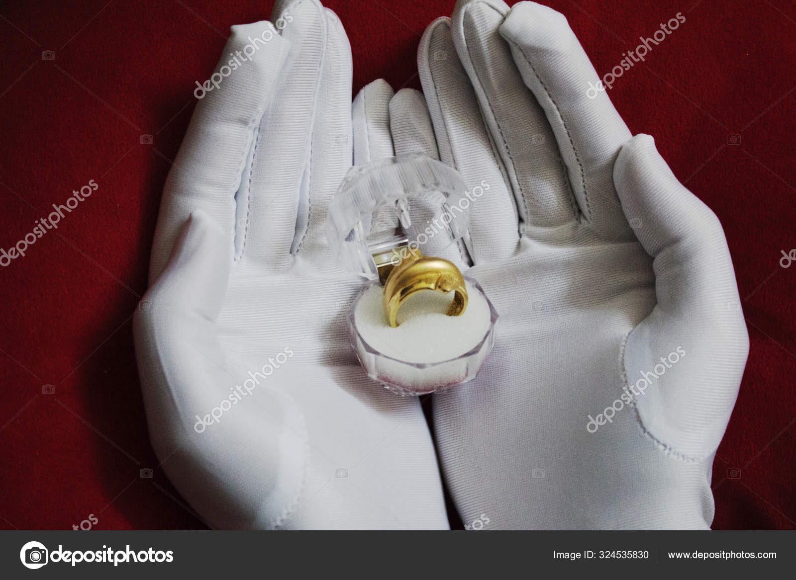 Golden Luxury Ring Hands Background — Stock Photo © Mahzuza #324535830