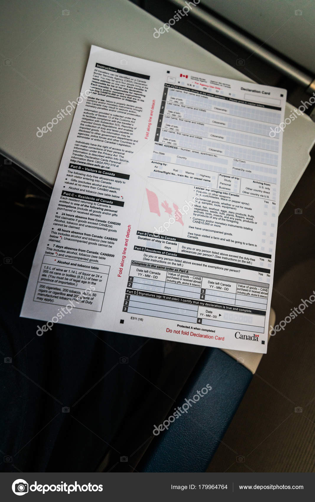 Montreal Canada Circa March 2017 Official Declaration Card Fill ...