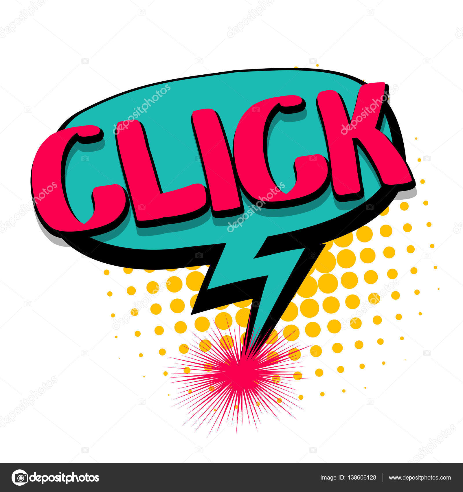 Texto cómico burbuja de voz clic, botón vector, gráfico vectorial ...