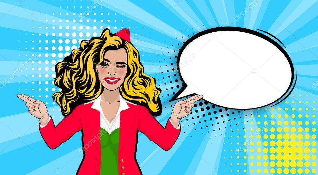 Pop Art Cartoon Comic Sexy Wink Stewardess — Stock Vector © Helentosh 150345568
