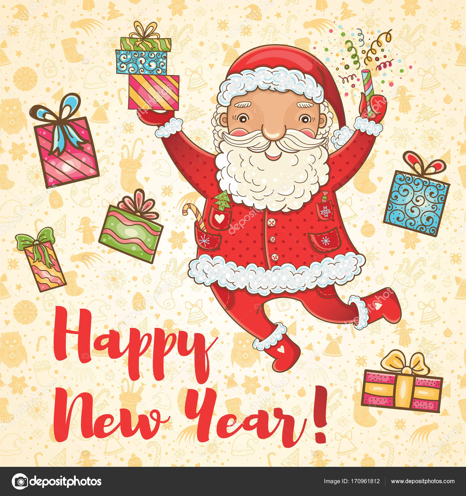 Vector illustration of Santa Claus with gifts. Happy New Year! Stock ...