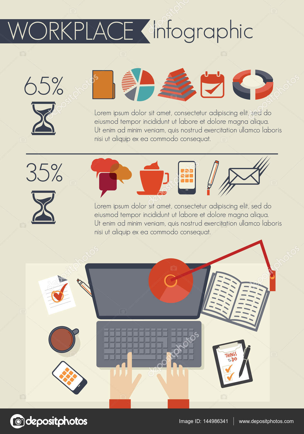 Workplace and infographic icons Stock Vector by ©branchecarica 144986341