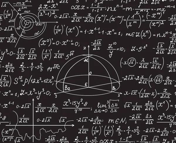 Scientific vector seamless pattern with handwritten math and physical formulas, figures, plots ...