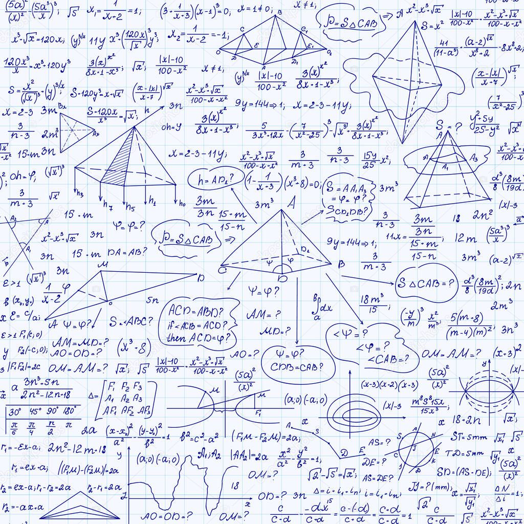 Mathematical educational vector seamless pattern with handwritten ...