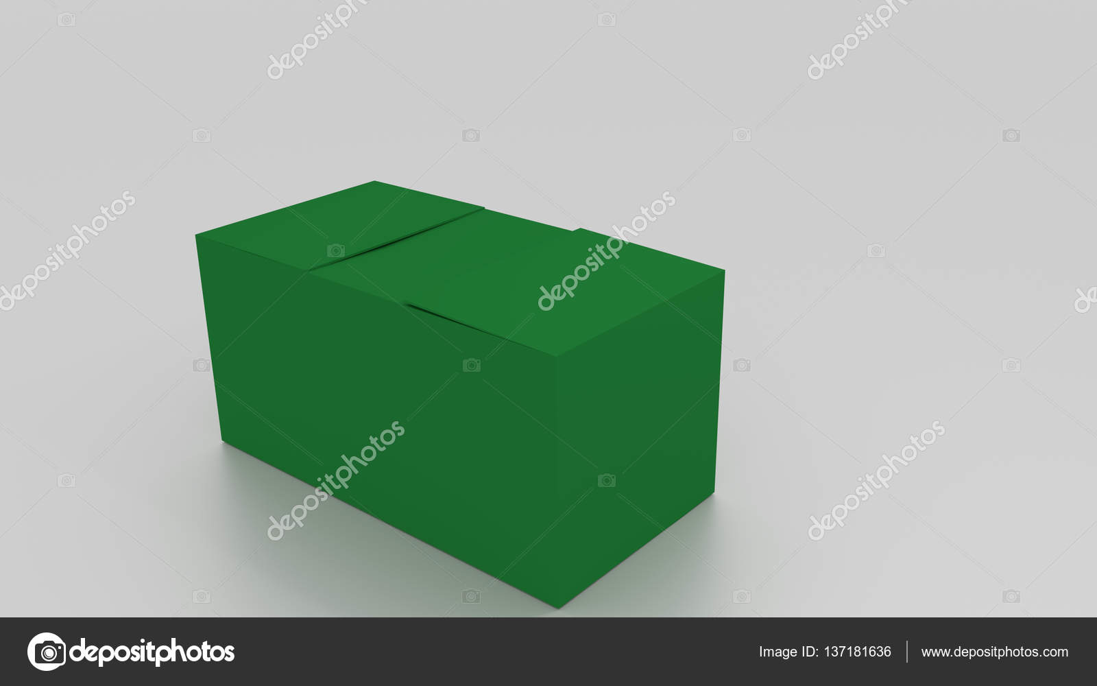 3D green cardboard box, ready to wrap things in it on white back ...