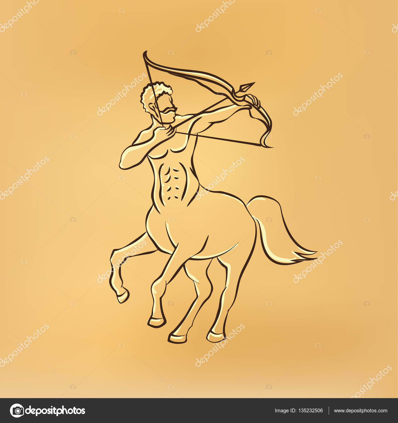 Sagittarius zodiac illustration on yellow paper background. Centaur ...