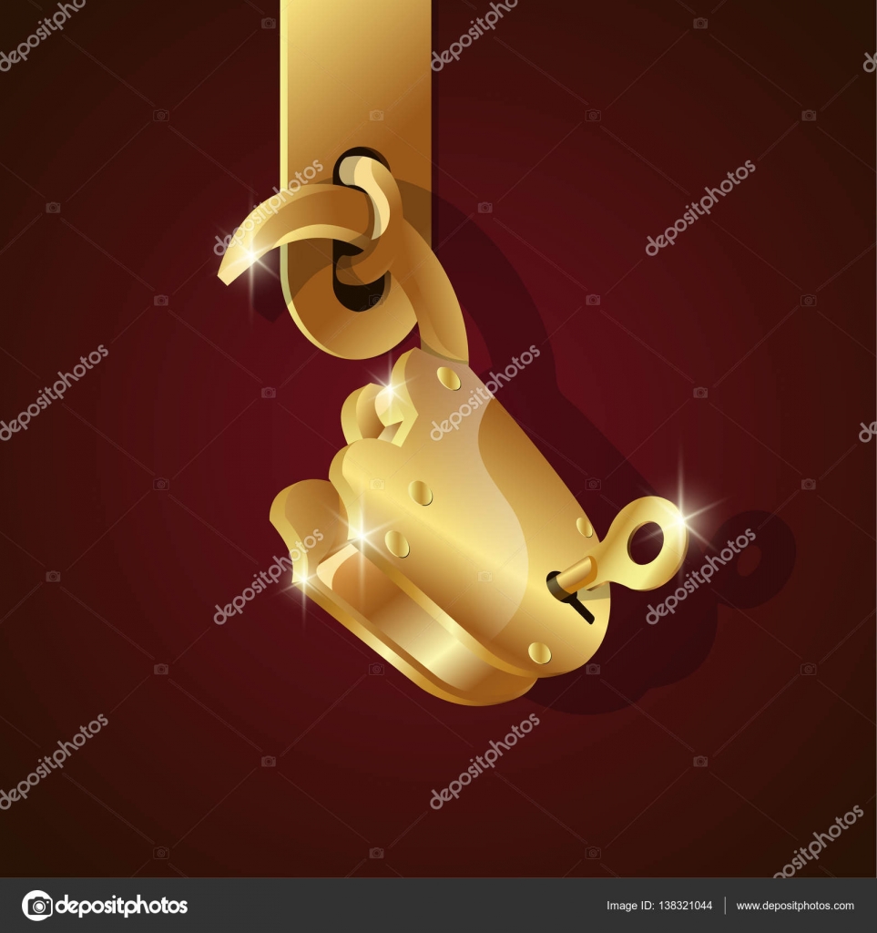 Golden open padlock with key in the keyhole. Vector 3d illustration ...