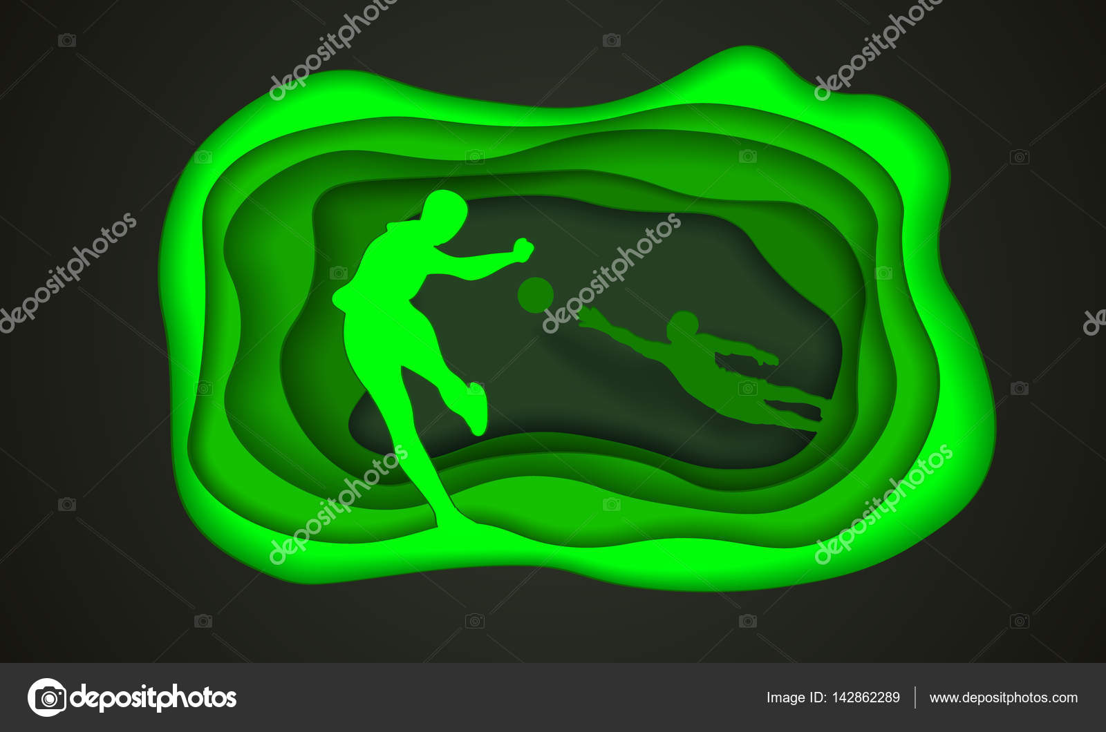 Soccer background with football player that hits the ball and the ...