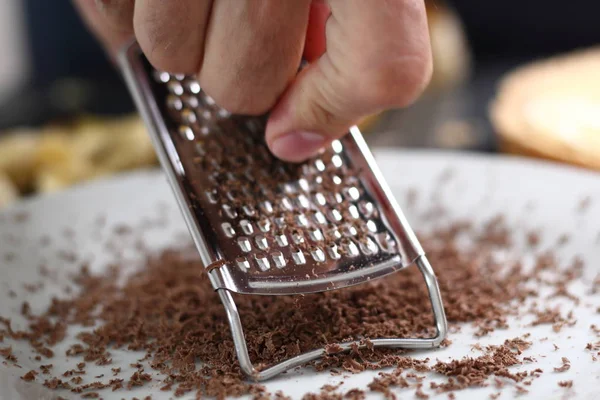 Grate Chocolate Bar Using Handheld Grater Making Boston Banoffee Pie ...