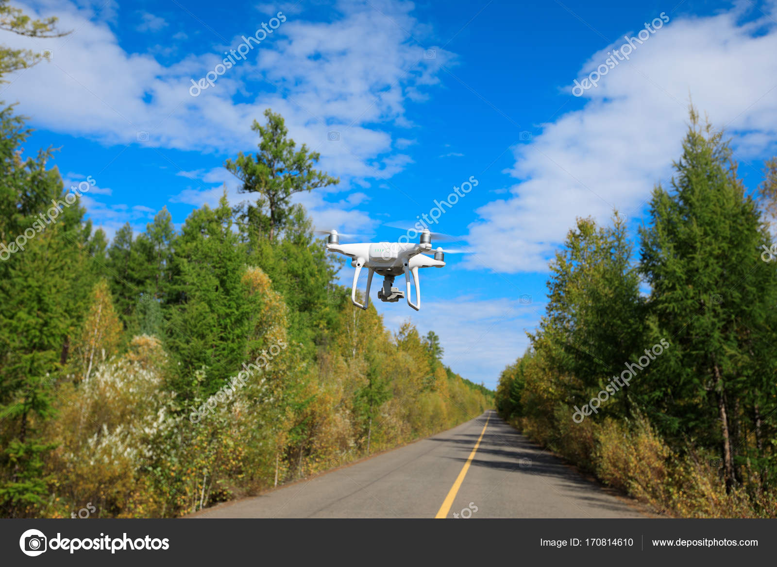 Drone Flying Road Autumn Forest Stock Photo by ©lzf 170814610