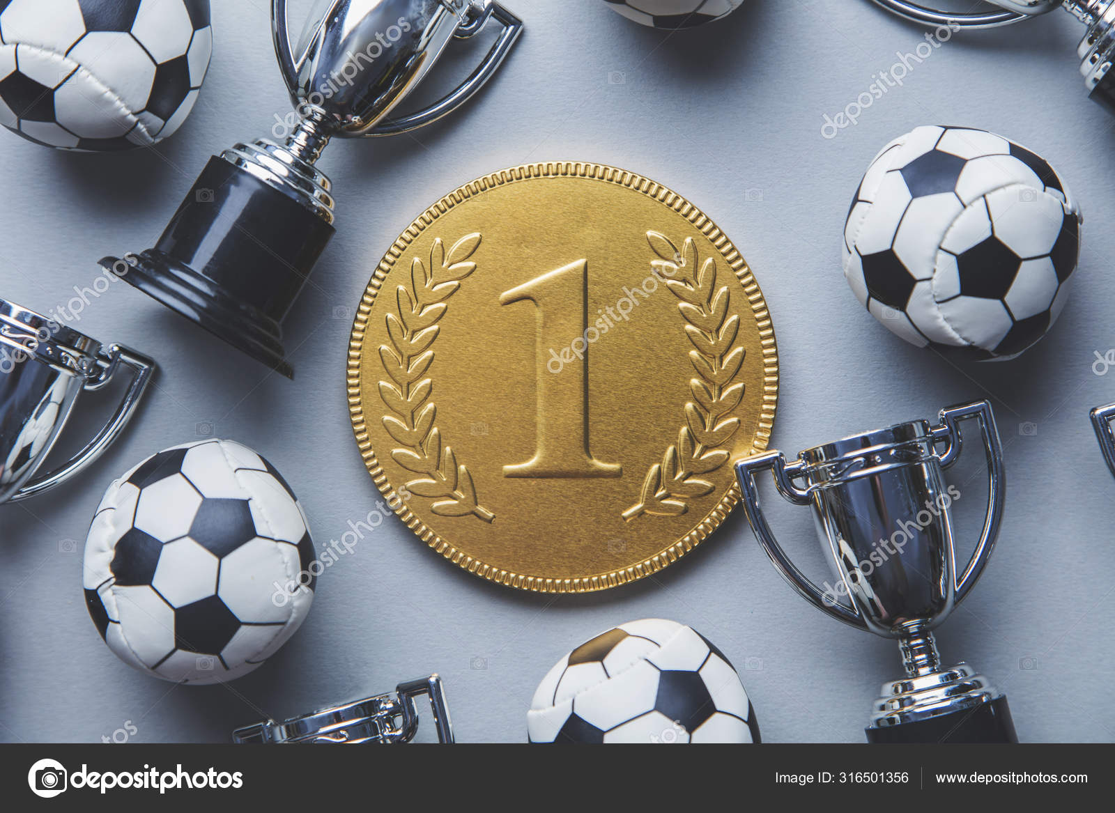 Gold First Place Winners Medal Trophy Soccer Ball Football Success ...