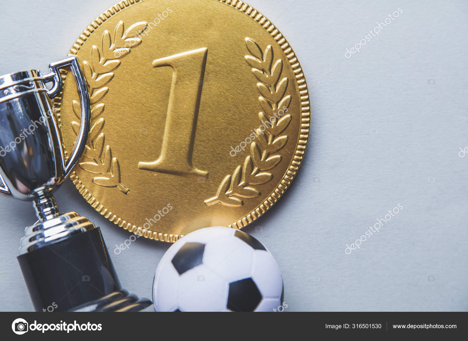 Gold First Place Winners Medal Trophy Soccer Ball Football Success ...