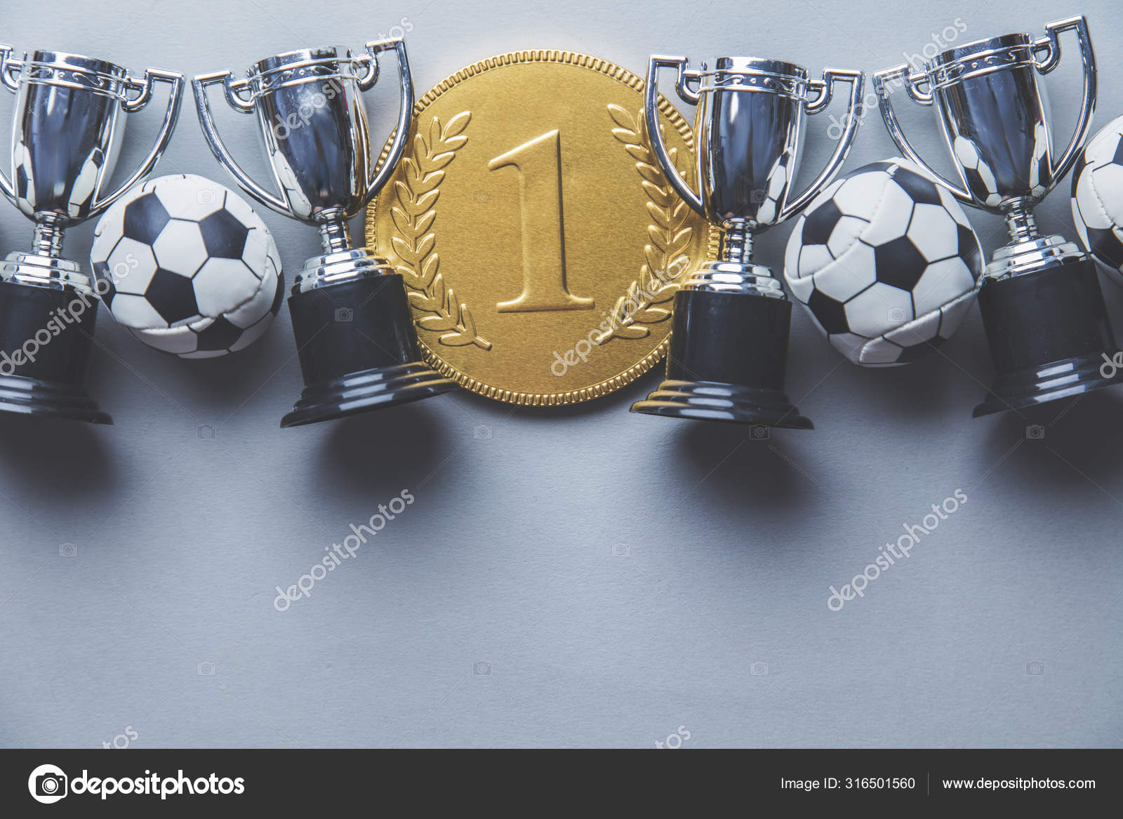 Gold First Place Winners Medal Trophy Soccer Ball Football Success ...
