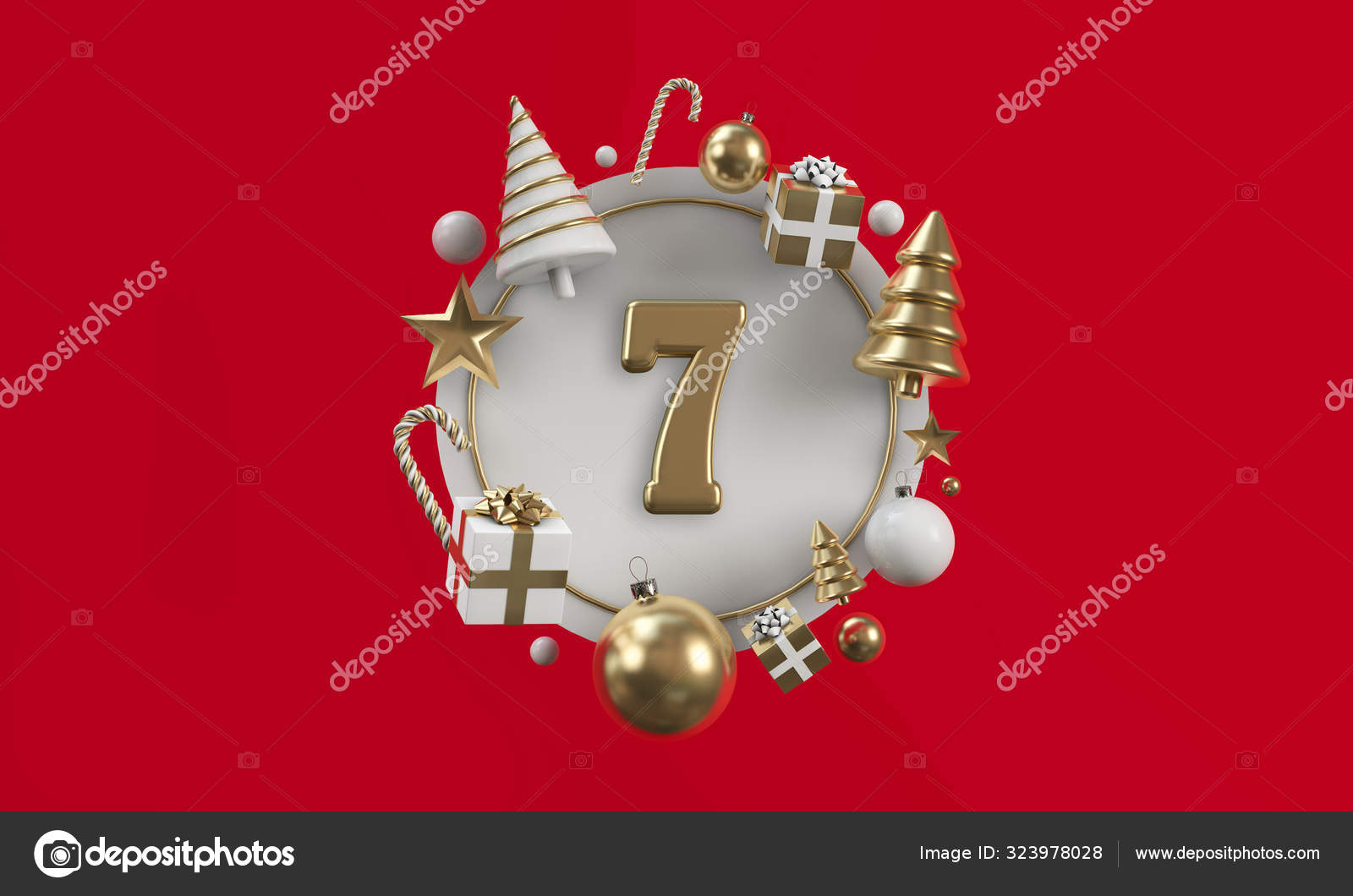 The 12 days of christmas. 7th day festive circle background. 3D Render ...