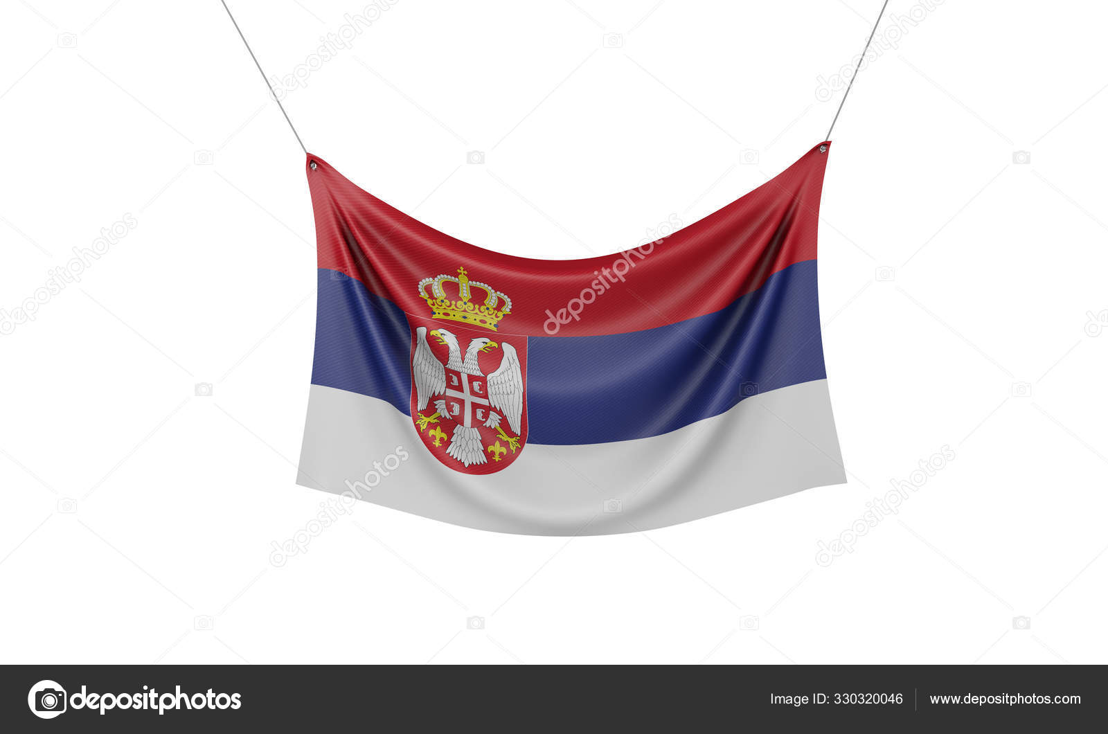 Serbia national flag hanging fabric banner. 3D Rendering Stock ...