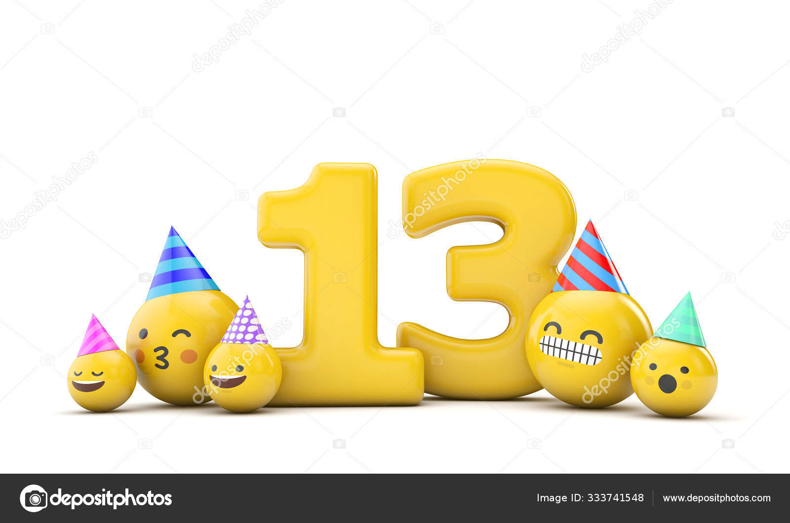 Celebración de la fiesta de cumpleaños número 13 emoji. Renderizado 3D ...