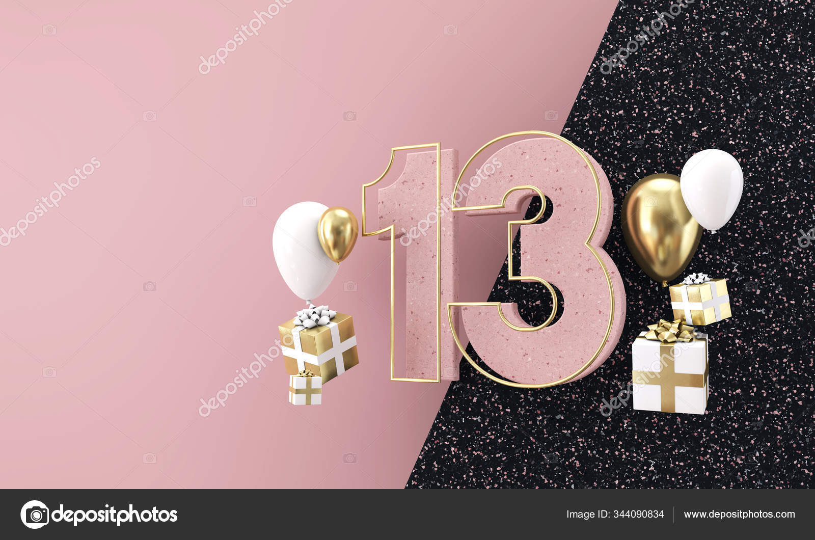 Feliz fiesta de cumpleaños número 13. Moderna composición de mármol 3D ...