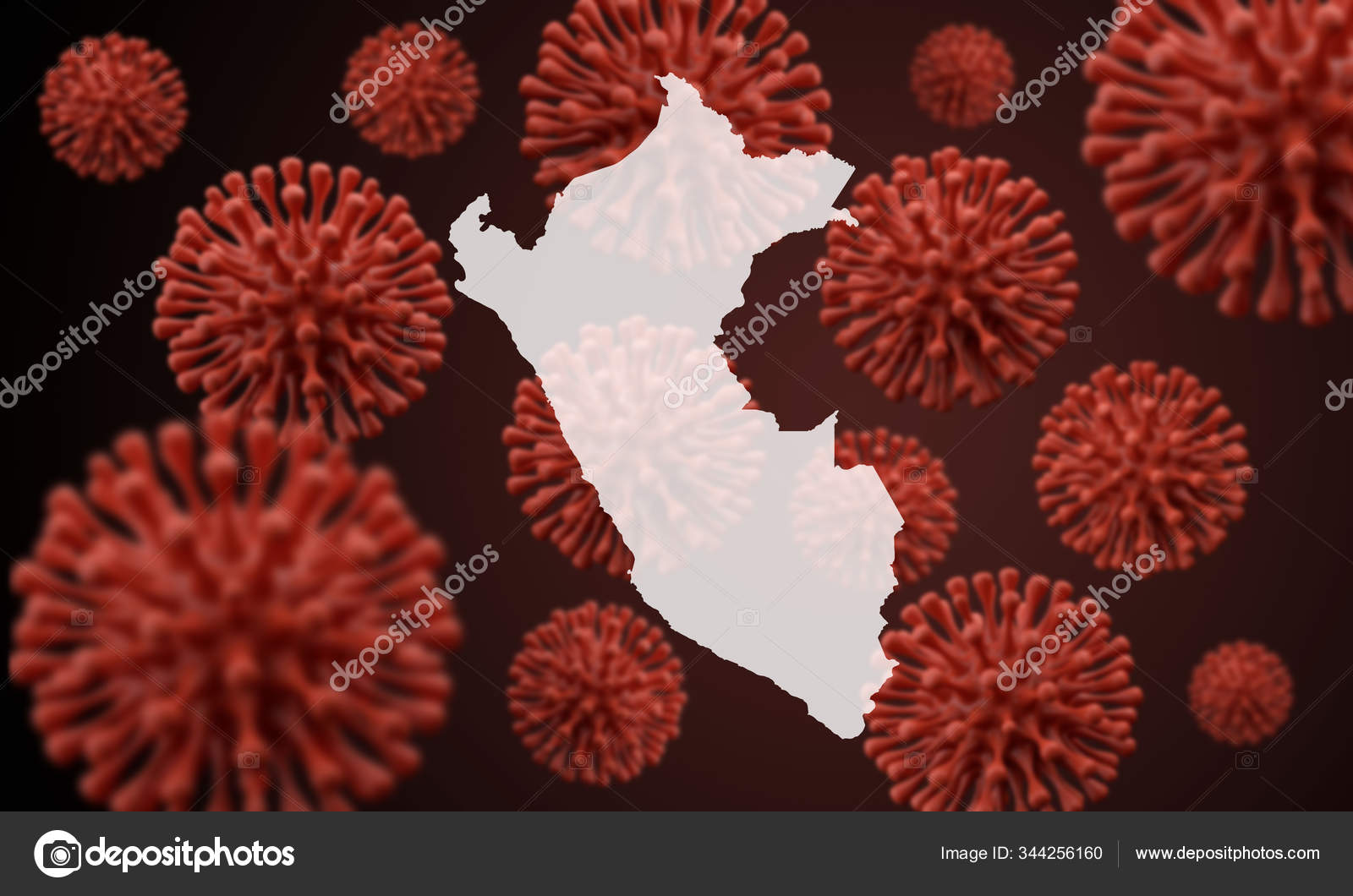 Peru map over a scientific virus microbe background. 3D Rendering Stock ...