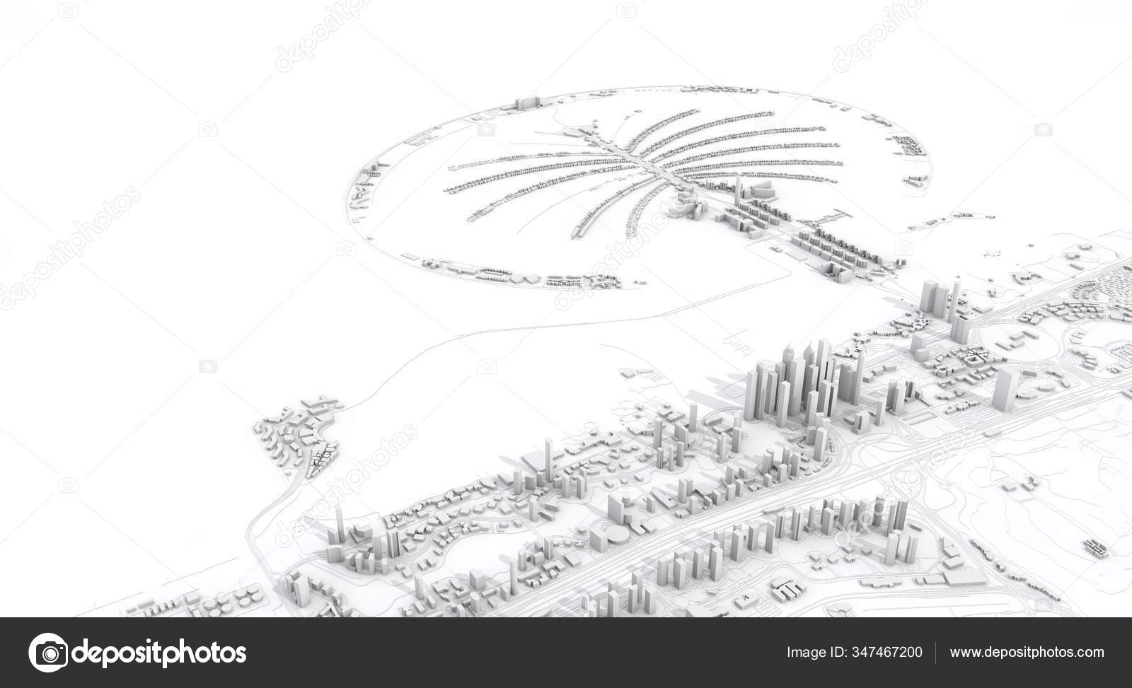 Dubai city map 3D Rendering. Aerial satellite view. Stock Illustration ...