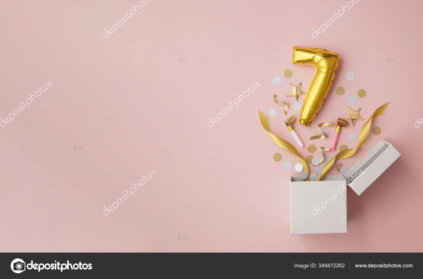 Number 7 birthday balloon celebration gift box lay flat explosion ...