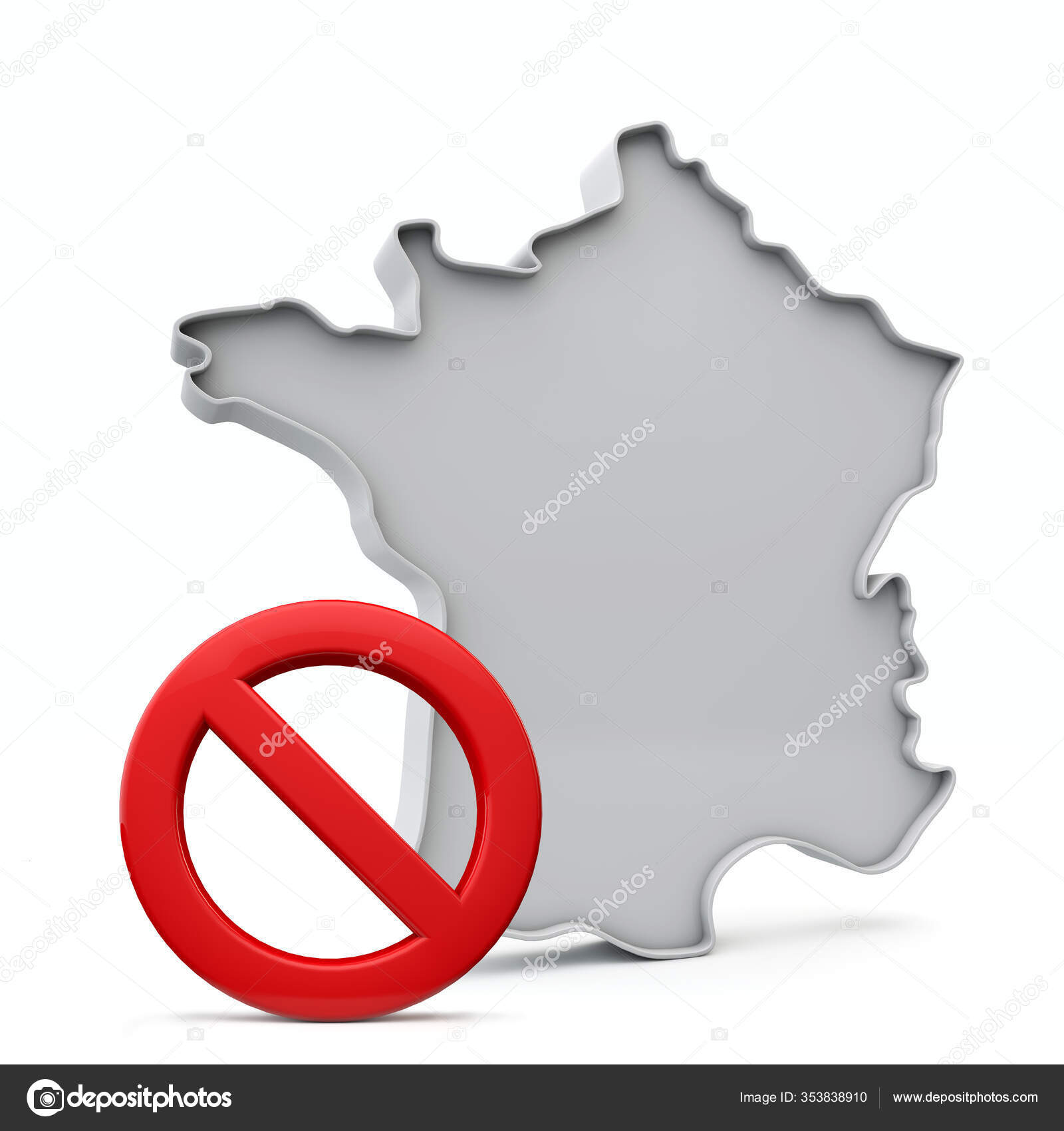 France map with red no entry warning sign. 3D Rendering Stock Photo by ...