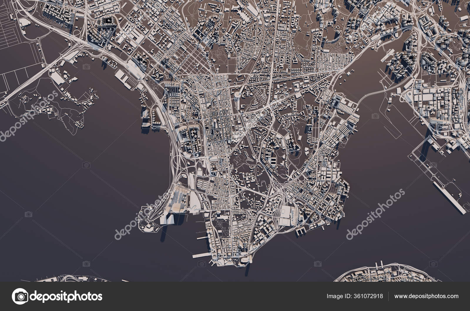 Hong Kong city map 3D Rendering. Aerial satellite view. — Stock Photo ...