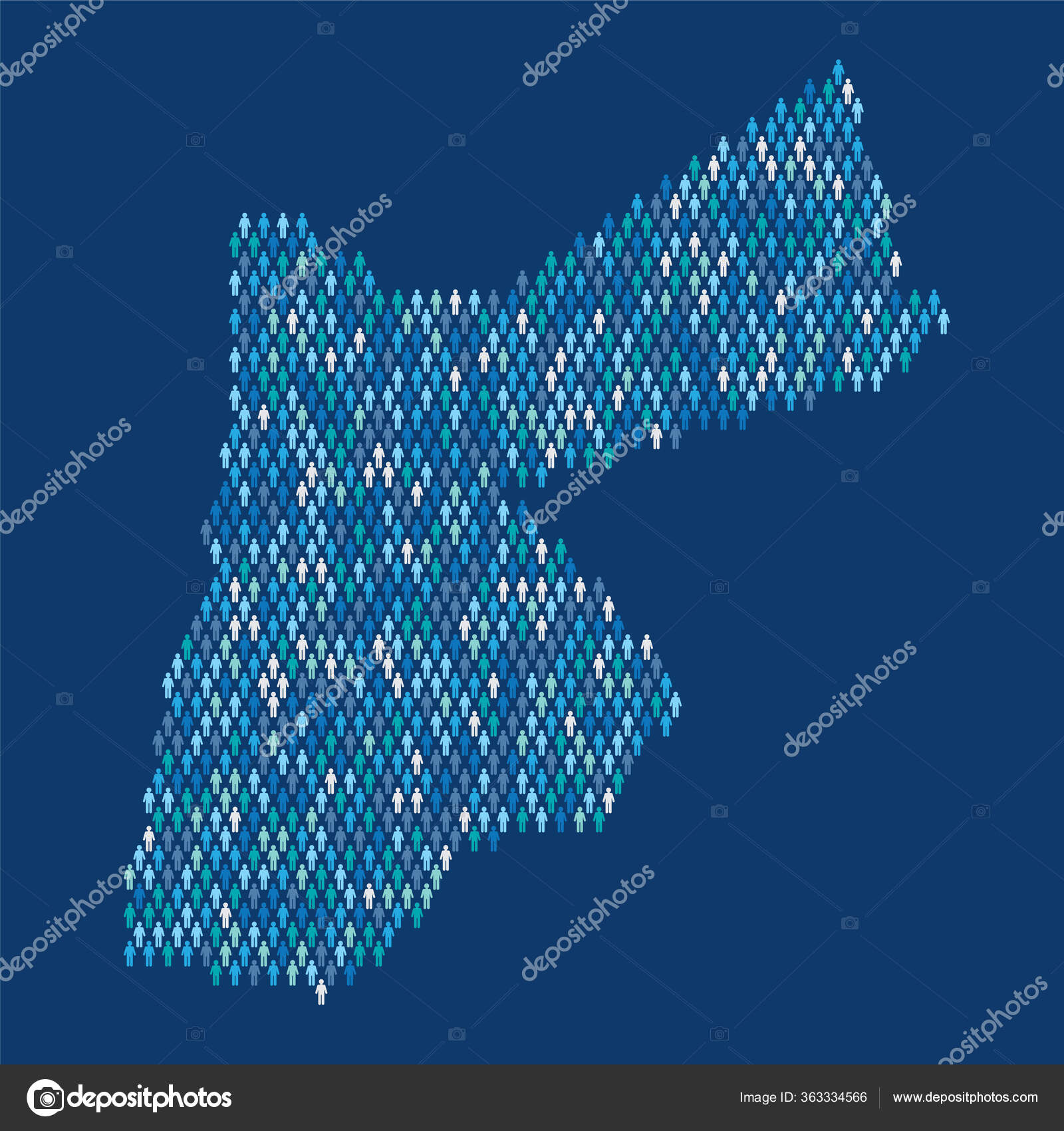 Инфографика населения Иордании. Карта сделана из людей с фигурой палки ...