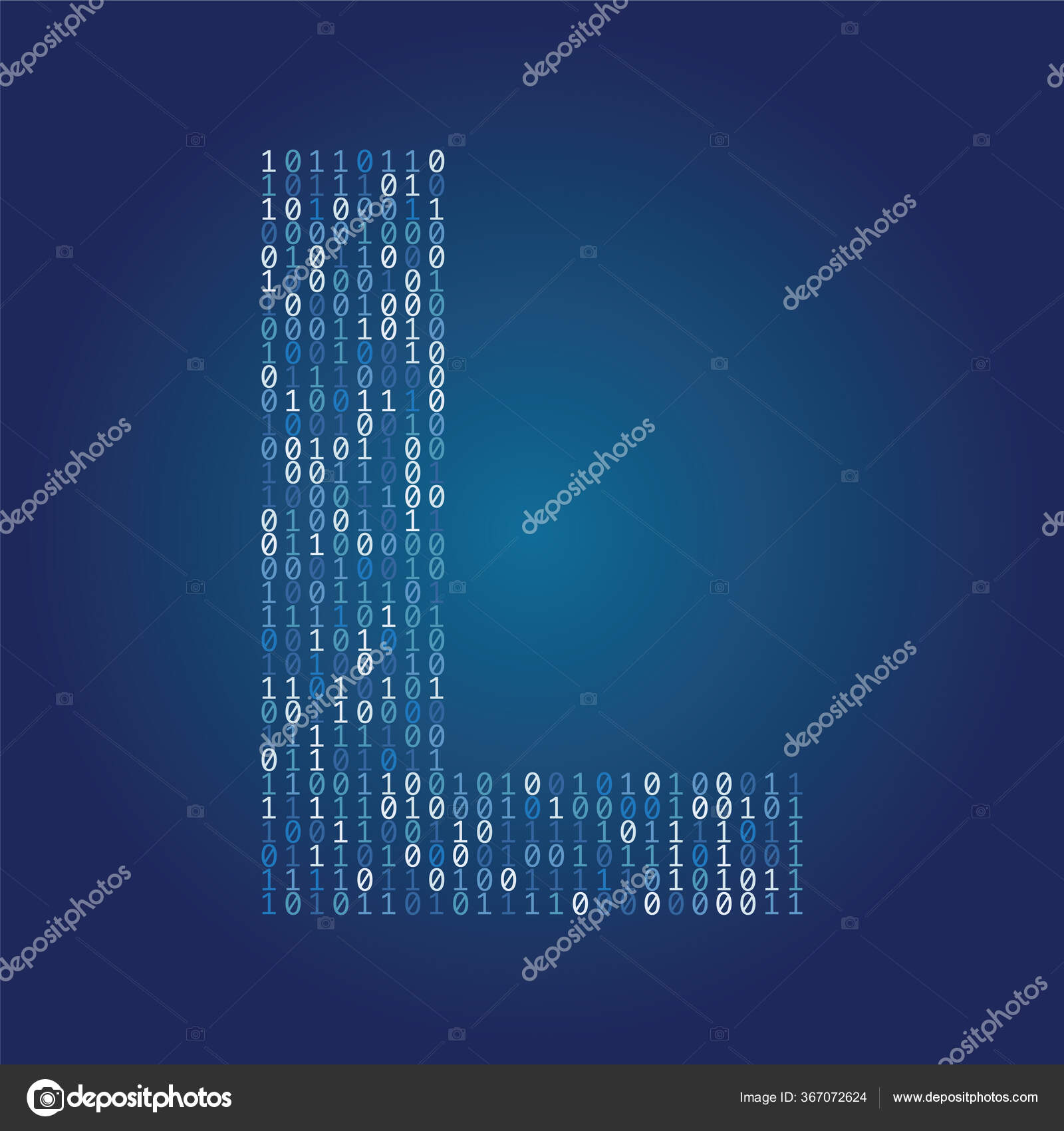 Letter L font made from binary code digits on a dark blue background ...