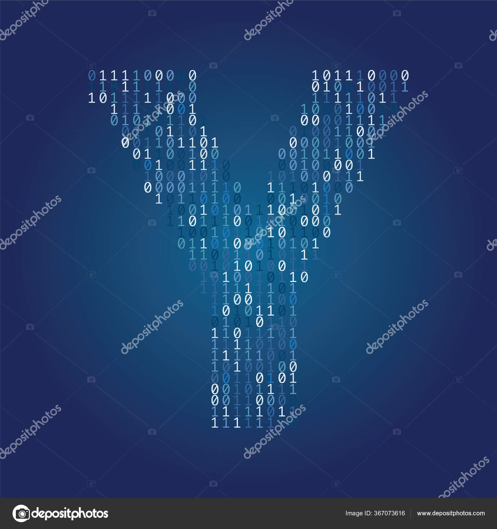 Letter Y font made from binary code digits on a dark blue background ...