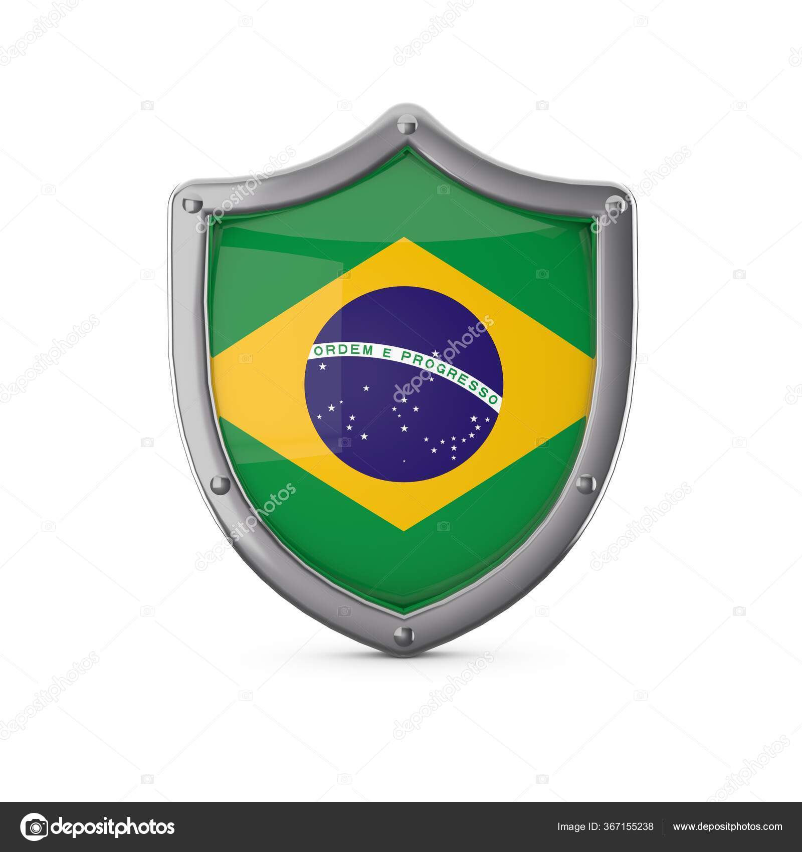 Brazil security concept. Metal shield shape with national flag Stock ...