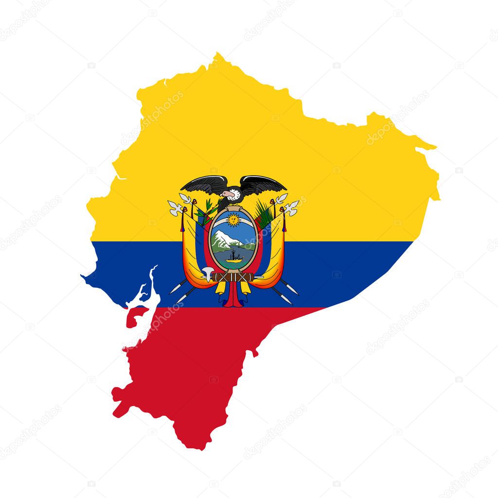 Mapa de la bandera de Ecuador. Esquema del país con bandera nacional 2022