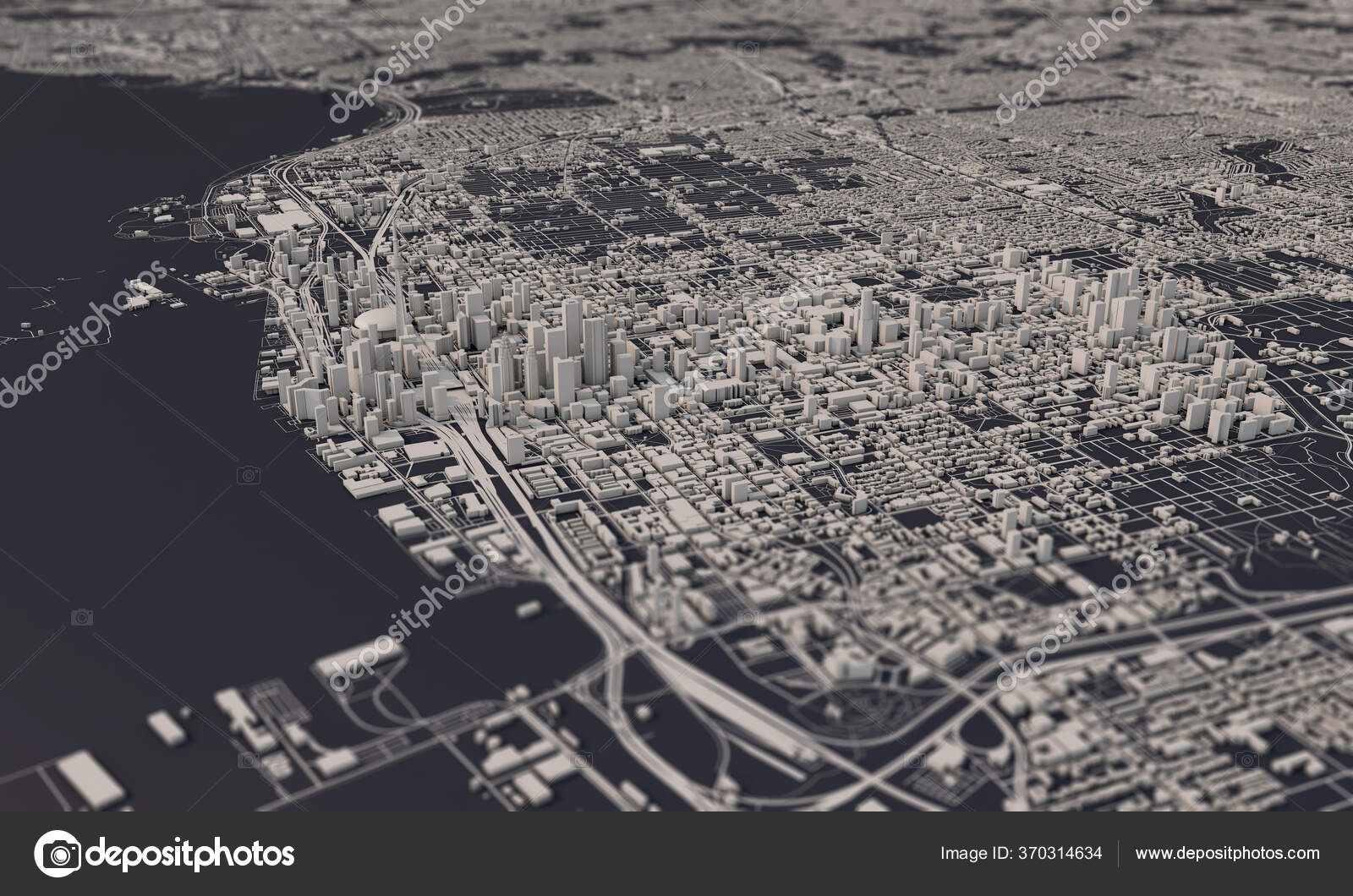 Toronto, Canada city map 3D Rendering. Aerial satellite view. — Stock ...