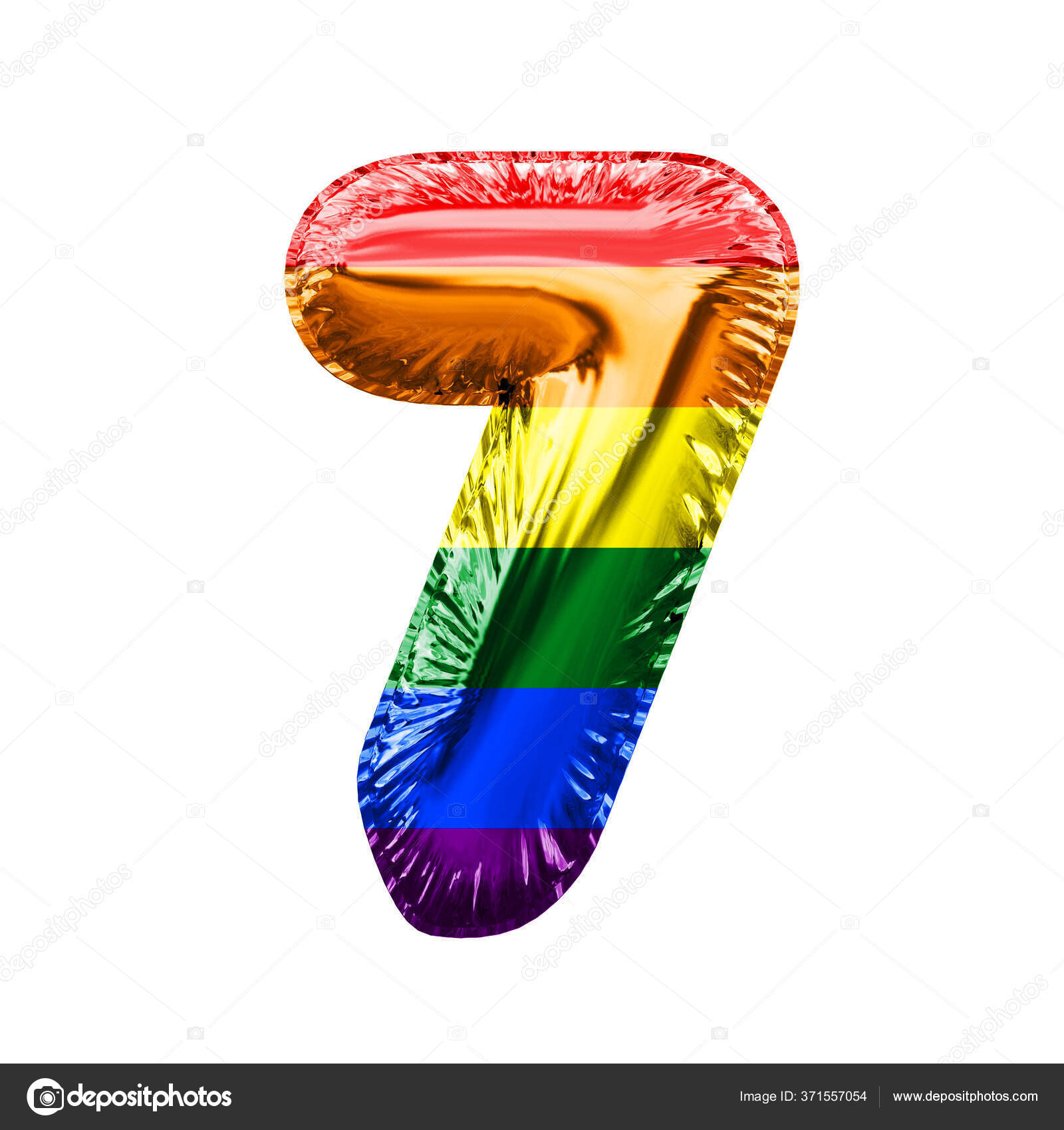 Number 7 gay pride flag shiny foil balloon font. 3D Rendering Stock ...